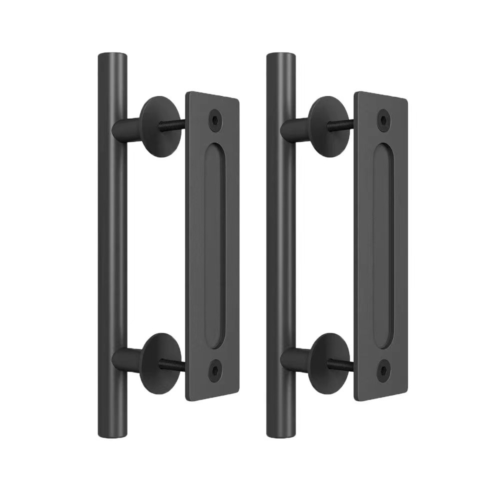 Heavy Duty Powder Coat Flush Pull Barn Door Knobs Black Finish ...