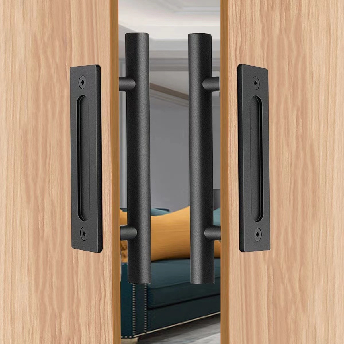 Heavy Duty Powder Coat Flush Pull Barn Door Knobs Black Finish ...