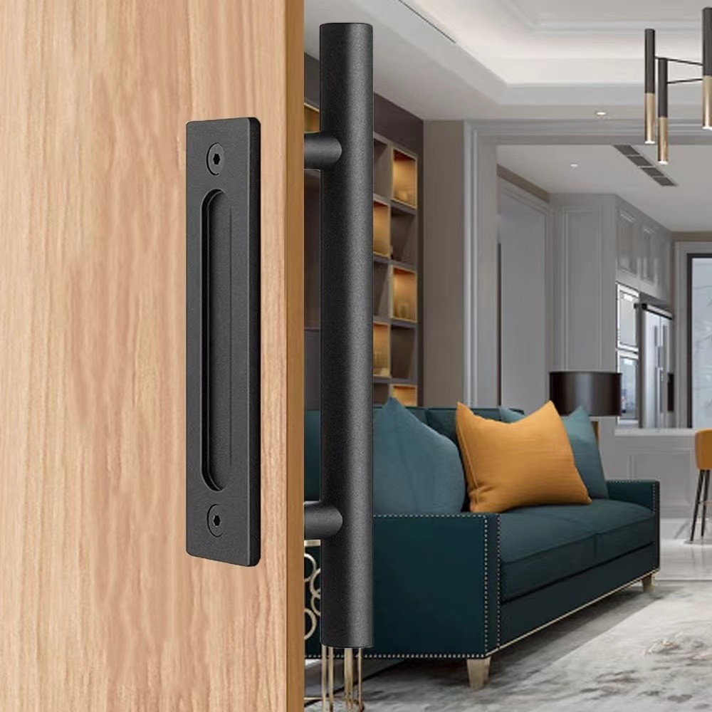 Heavy Duty Powder Coat Flush Pull Barn Door Knobs Black Finish ...